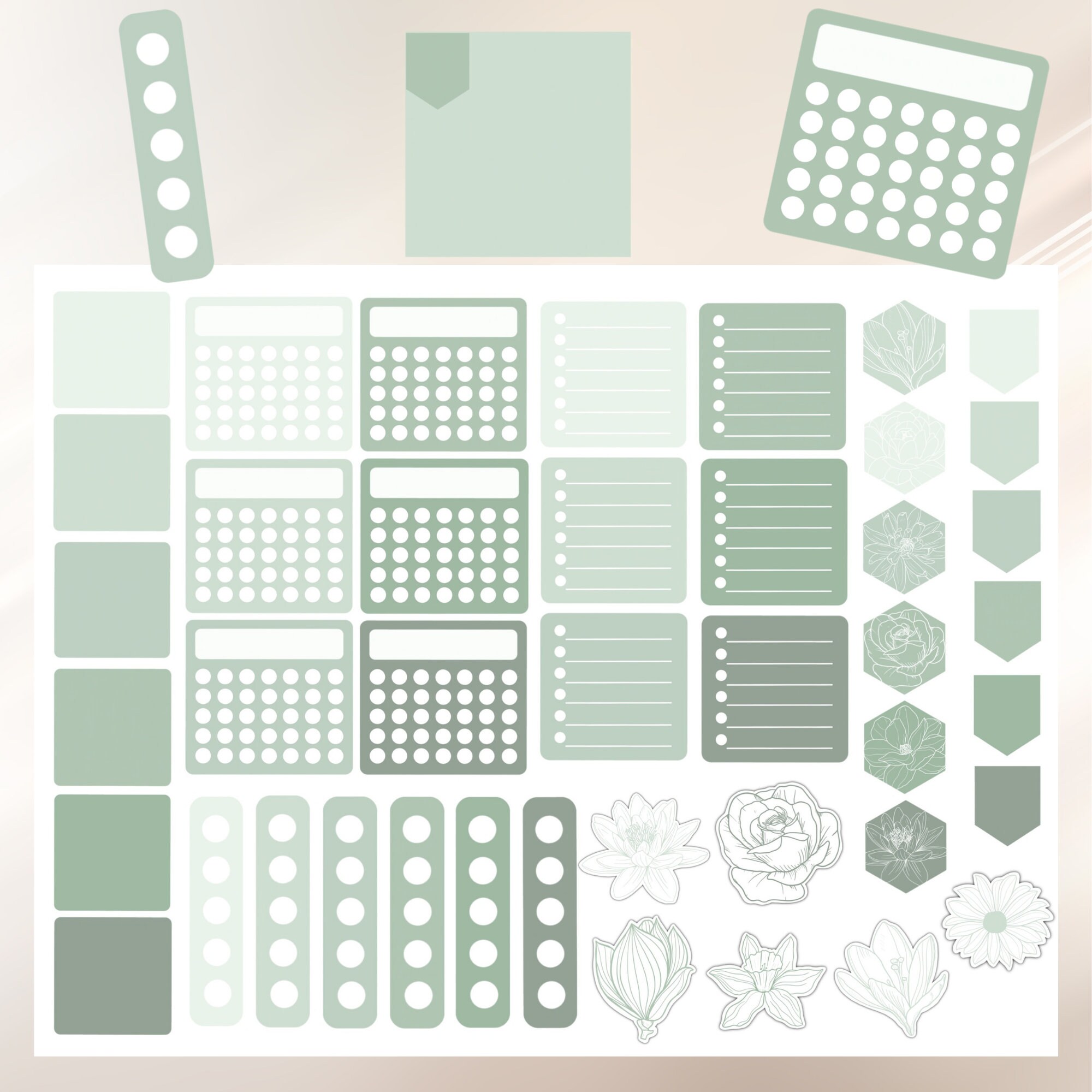 80 Green Pastel Floral Digital Stickers, Digital Sticky Notes ...