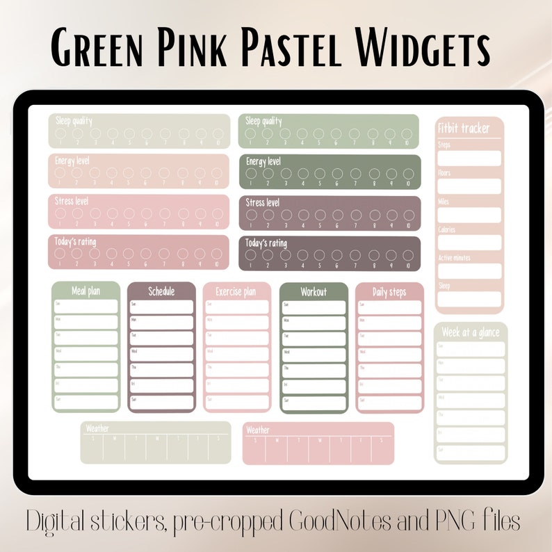 80+ Green Pink Pastel Widget Digital Stickers, Daily Trackers ...