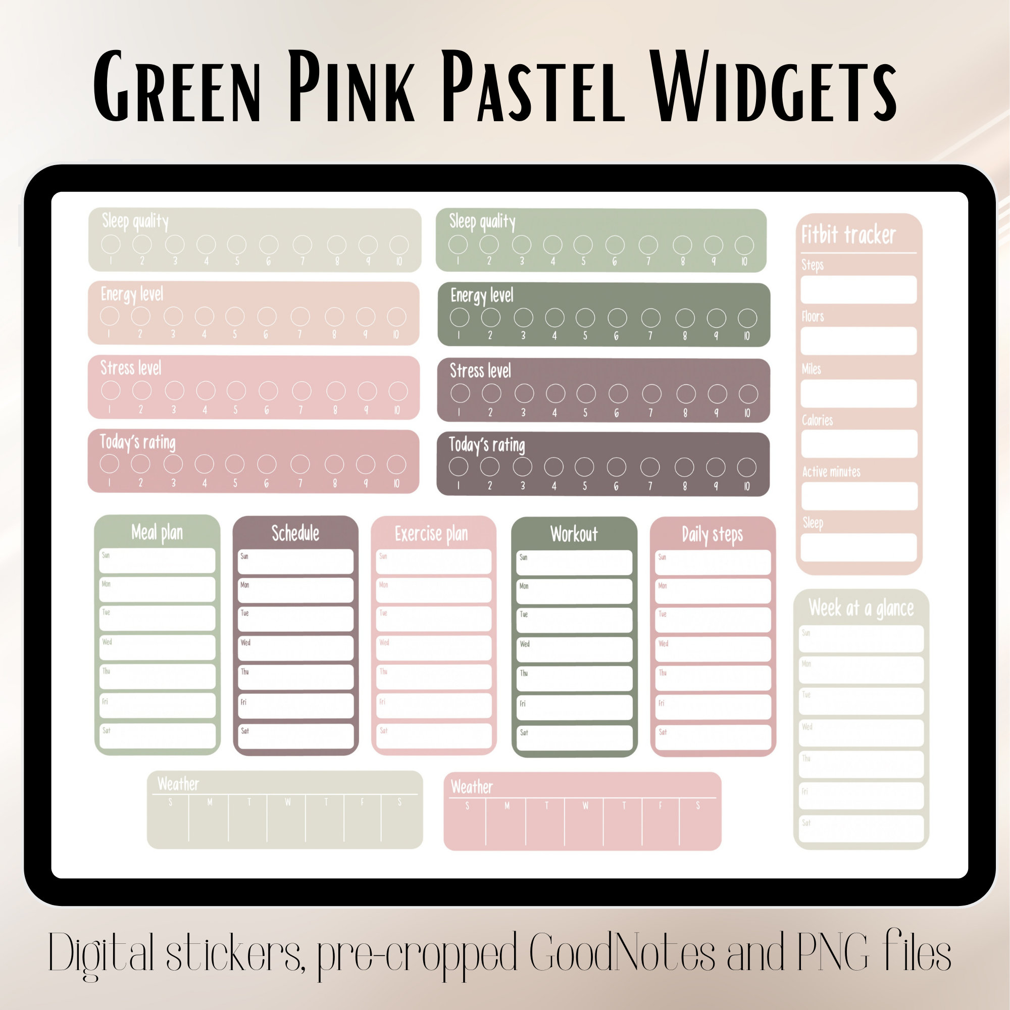 80+ Green Pink Pastel Widget Digital Stickers, Daily Trackers ...
