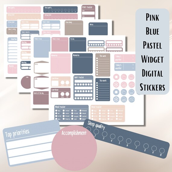 80 Pink Blue Neutral Pastel Widget Digital Stickers Daily | Etsy