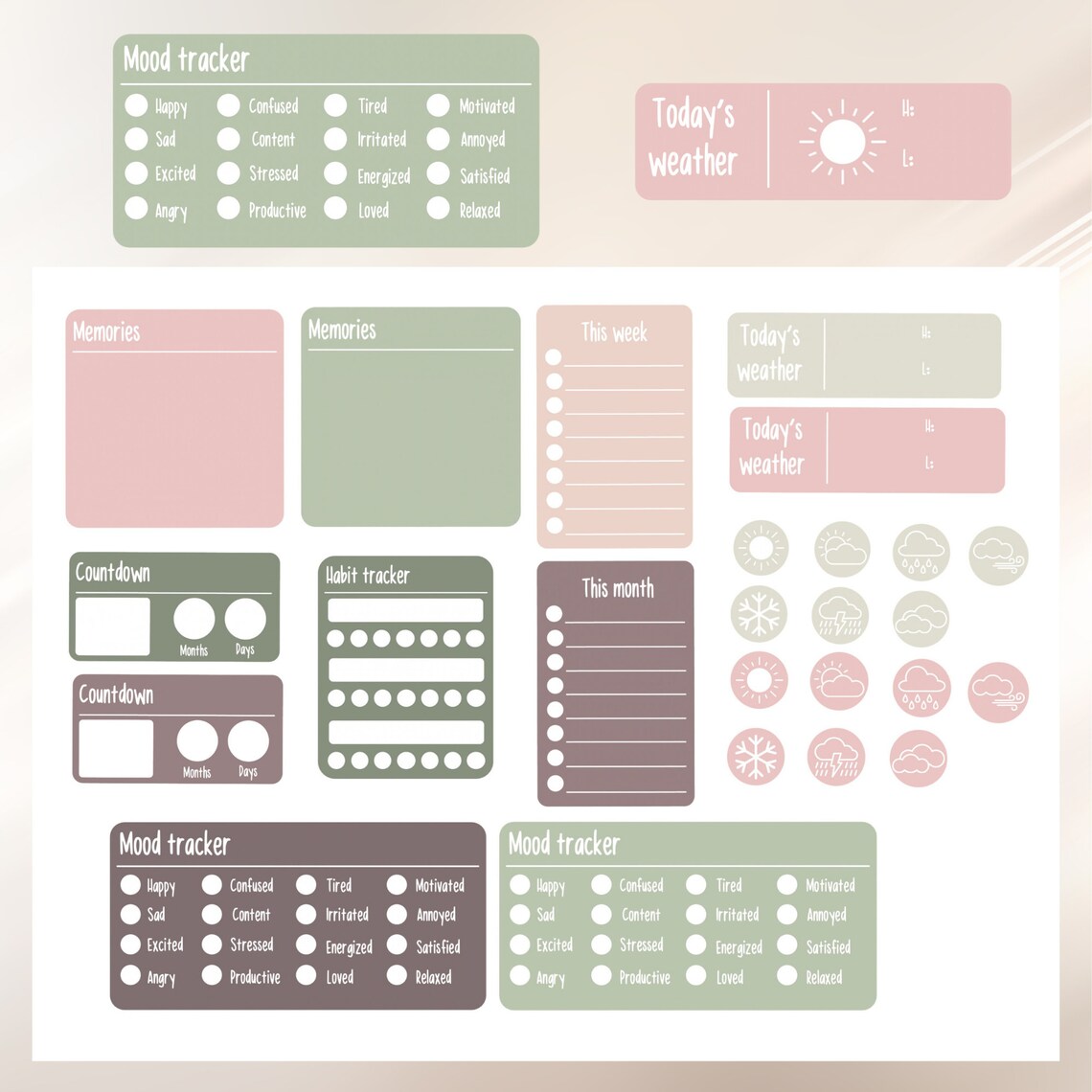 80+ Green Pink Pastel Widget Digital Stickers, Daily Trackers ...