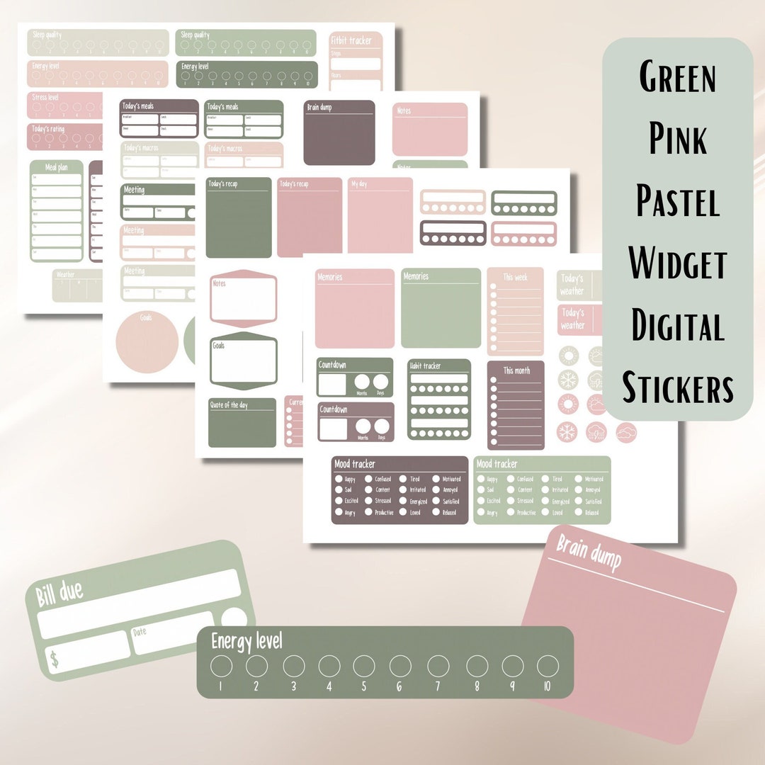 80+ Green Pink Pastel Widget Digital Stickers, Daily Trackers ...