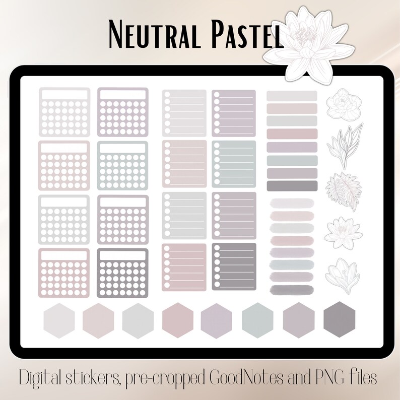 90+ Neutral Pastel Floral Digital Stickers, Sticky Notes, Essential ...