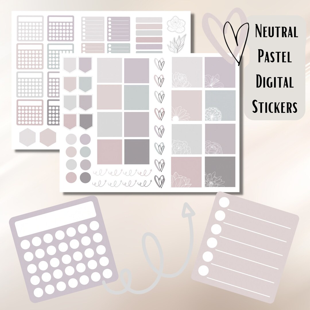 90+ Neutral Pastel Floral Digital Stickers, Sticky Notes, Essential ...