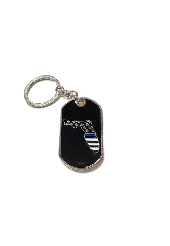 Florida Thin Blue Line Dog Tag Style Keychain | Etsy