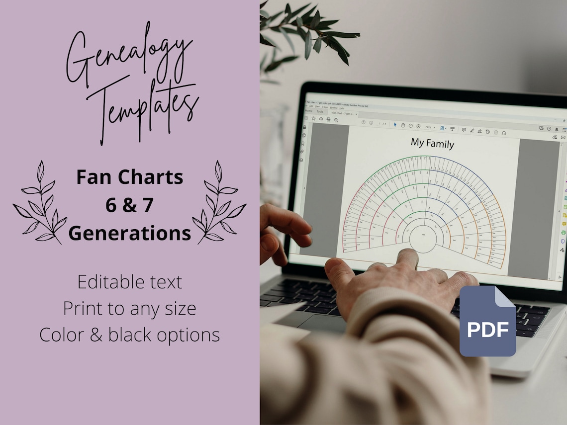 Genealogy Fan Chart Editable Family Tree Templates - PDF | 6 Generation ...