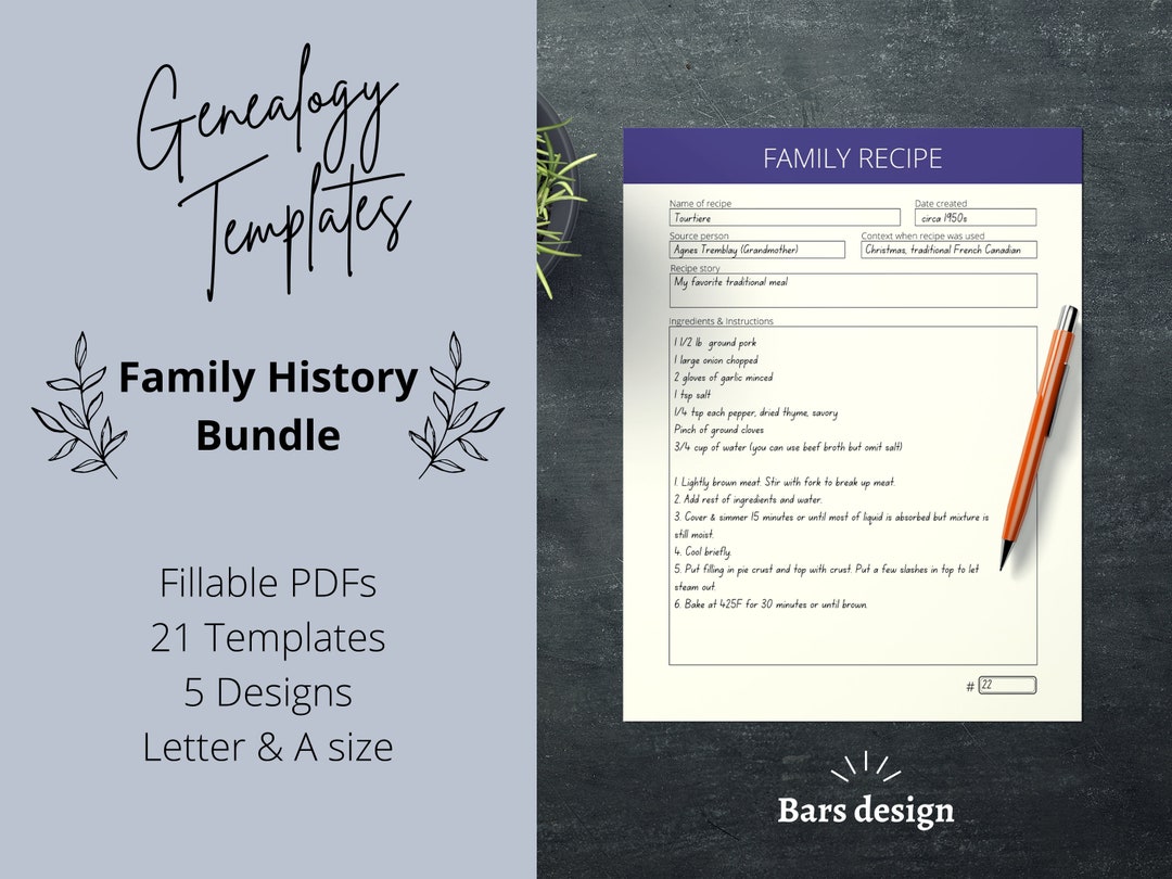Family History Genealogy Templates Digital Printable | Genealogy ...