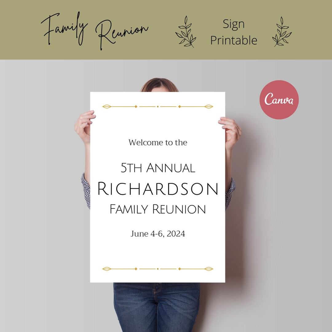 Family Reunion Sign Template, Minimalist Gold Leaf | Welcome Event Sign ...