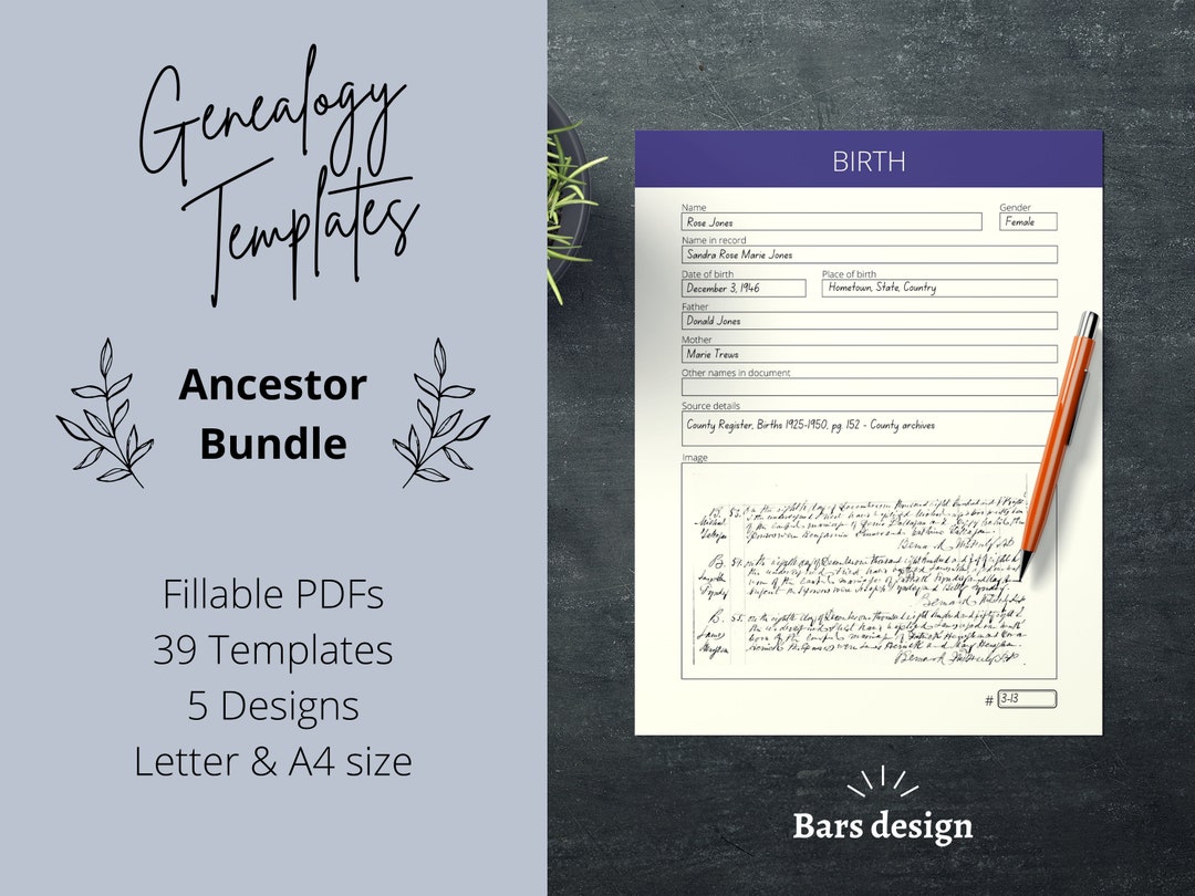 Ancestor Research Genealogy Templates Digital Printable | Genealogy ...