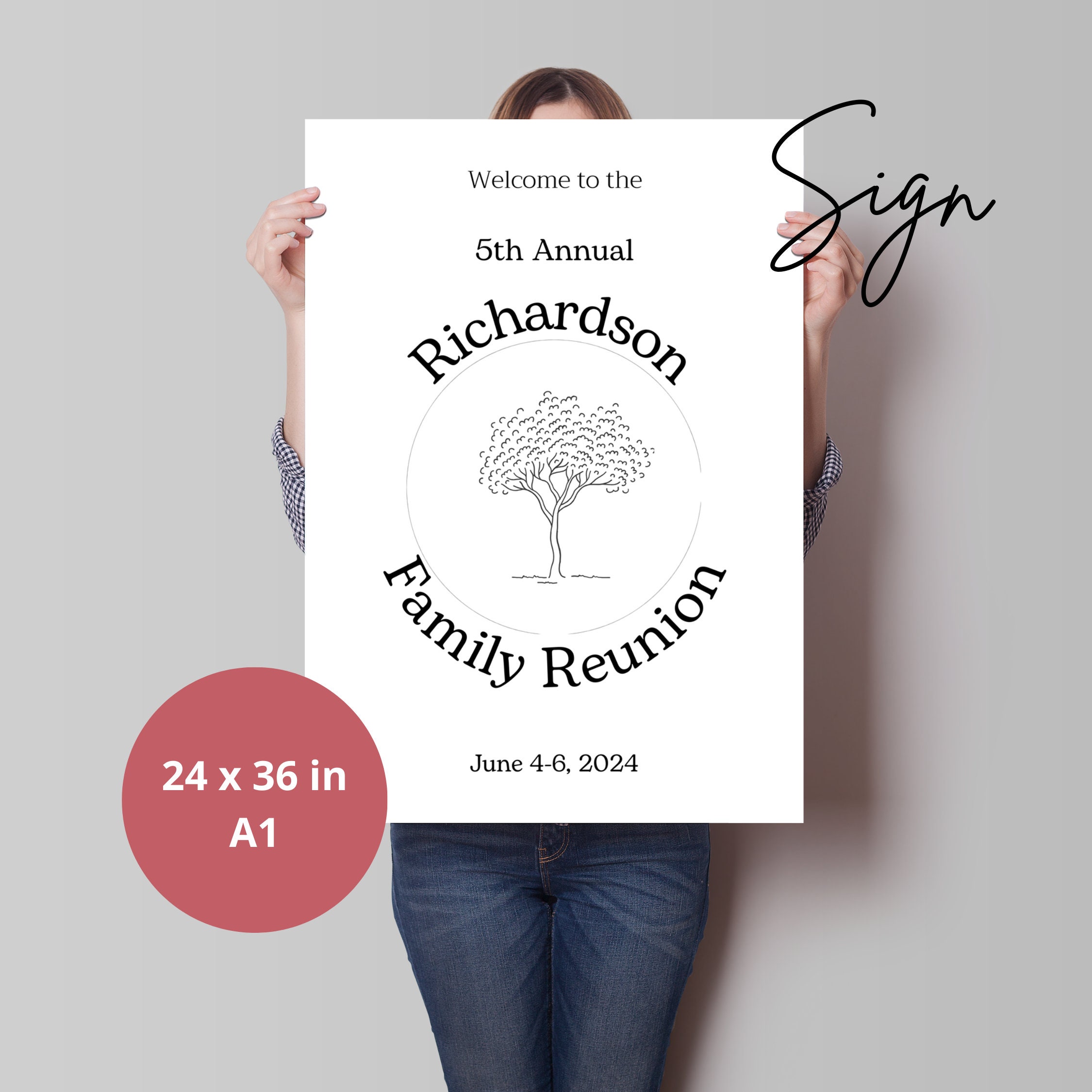 Family Reunion Sign Template, Tree | Welcome Event Sign Template for ...