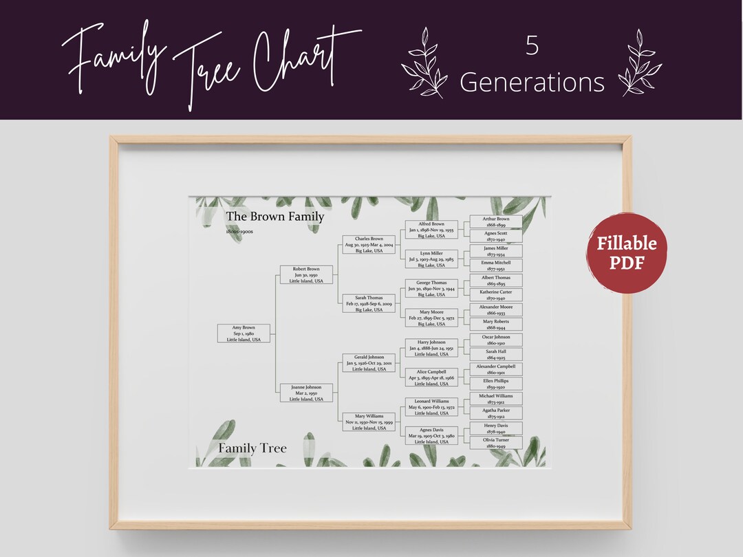 Family Tree Template Printable Fillable PDF Family Tree Chart - 5 ...