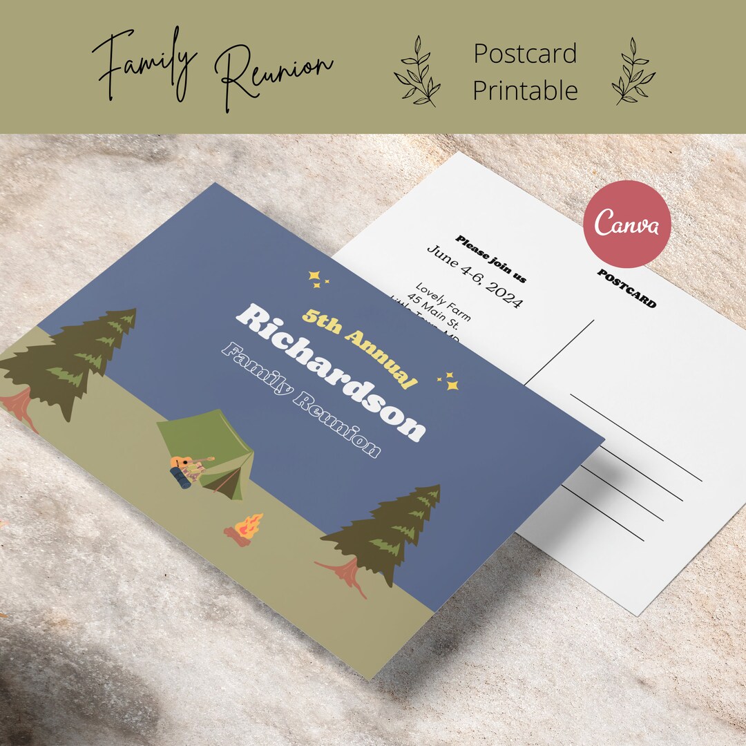 Family Reunion Postcard Template, Outdoor Camping | Event Postcard ...