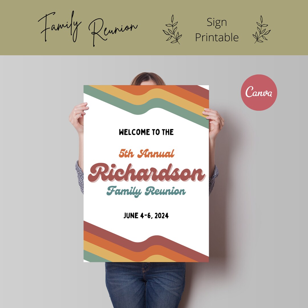 Family Reunion Sign Template, Retro Rainbow | Welcome Event Sign ...