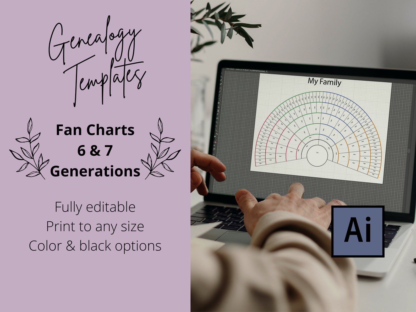 Genealogy Fan Chart Editable Family Tree Templates Illustrator 6 ...