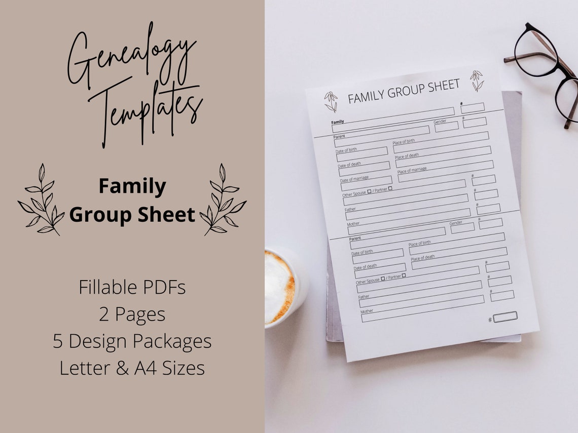 Family Group Sheet Genealogy Research Digital Printable Fillable Forms ...