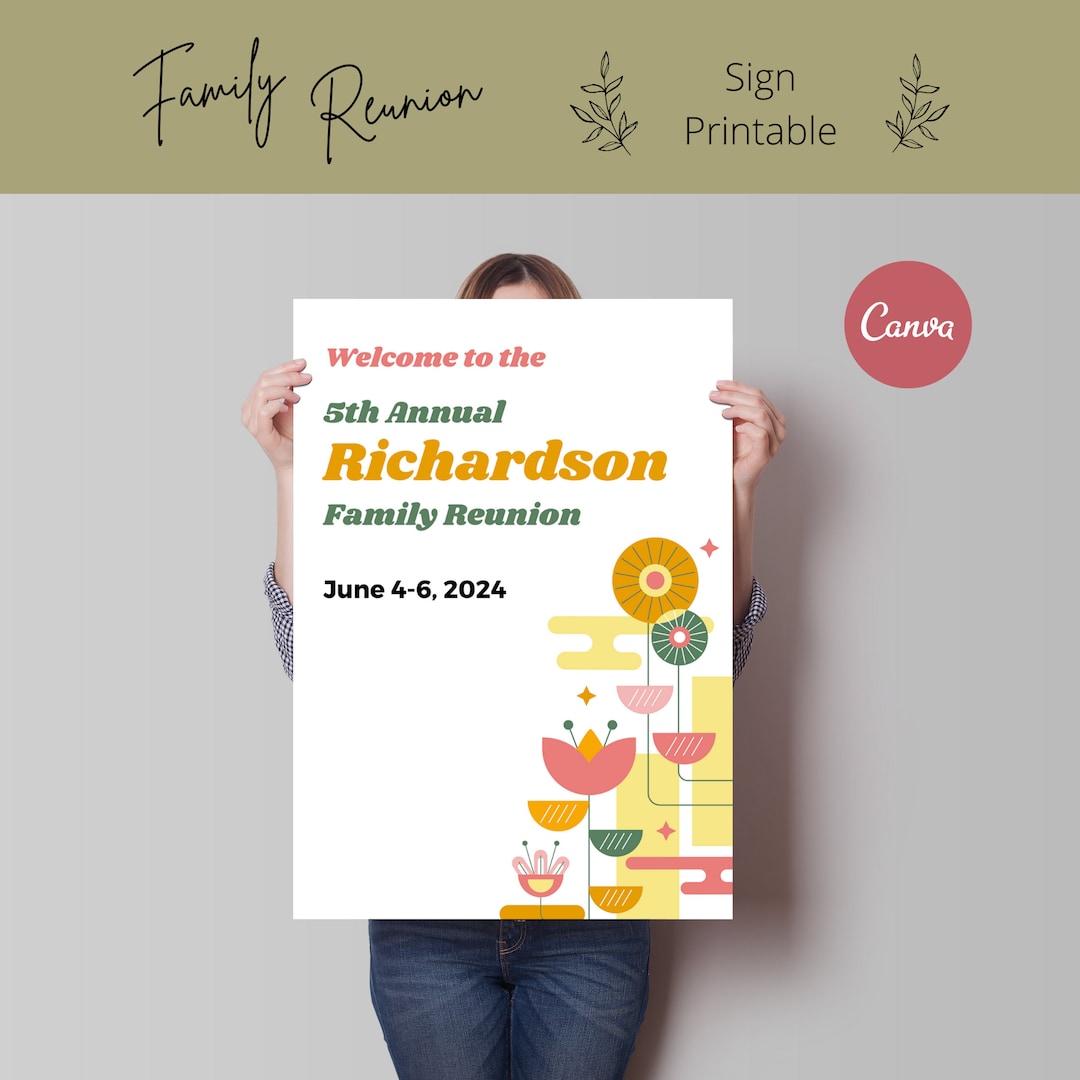 Family Reunion Sign Template, Floral Retro | Welcome Event Sign ...