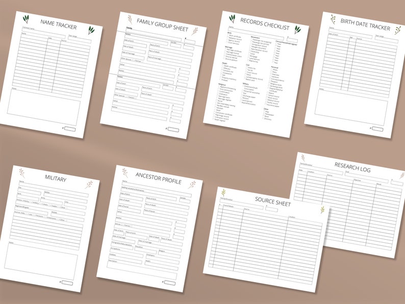 Genealogy Templates Digital Printable | Genealogy Research Fillable ...