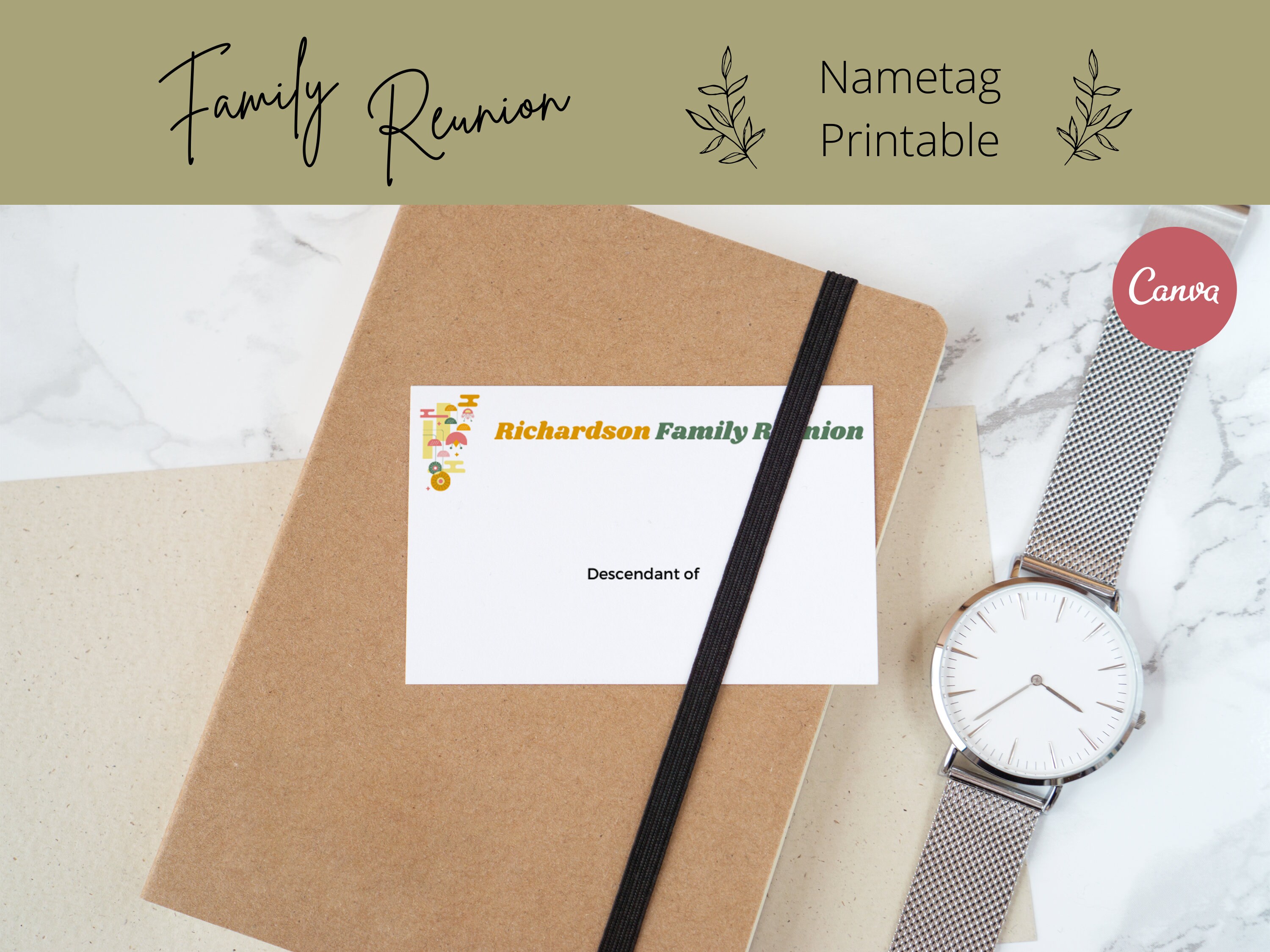 Family Reunion Name Tag Template, Retro Event Name Tag Template for ...