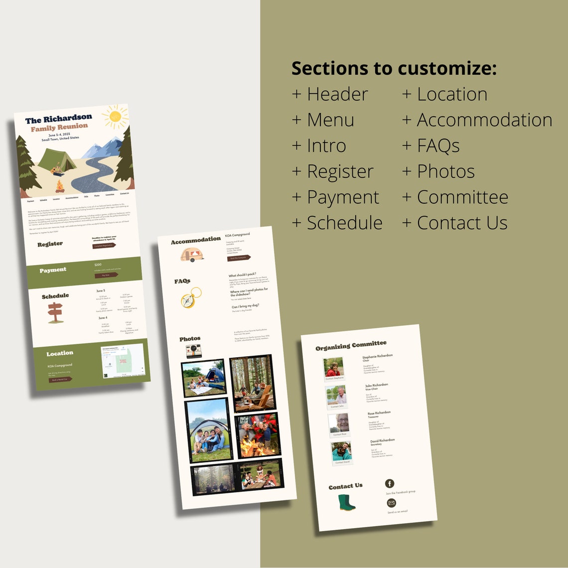 Family Reunion Website Template - Camping | in Person Event Website ...