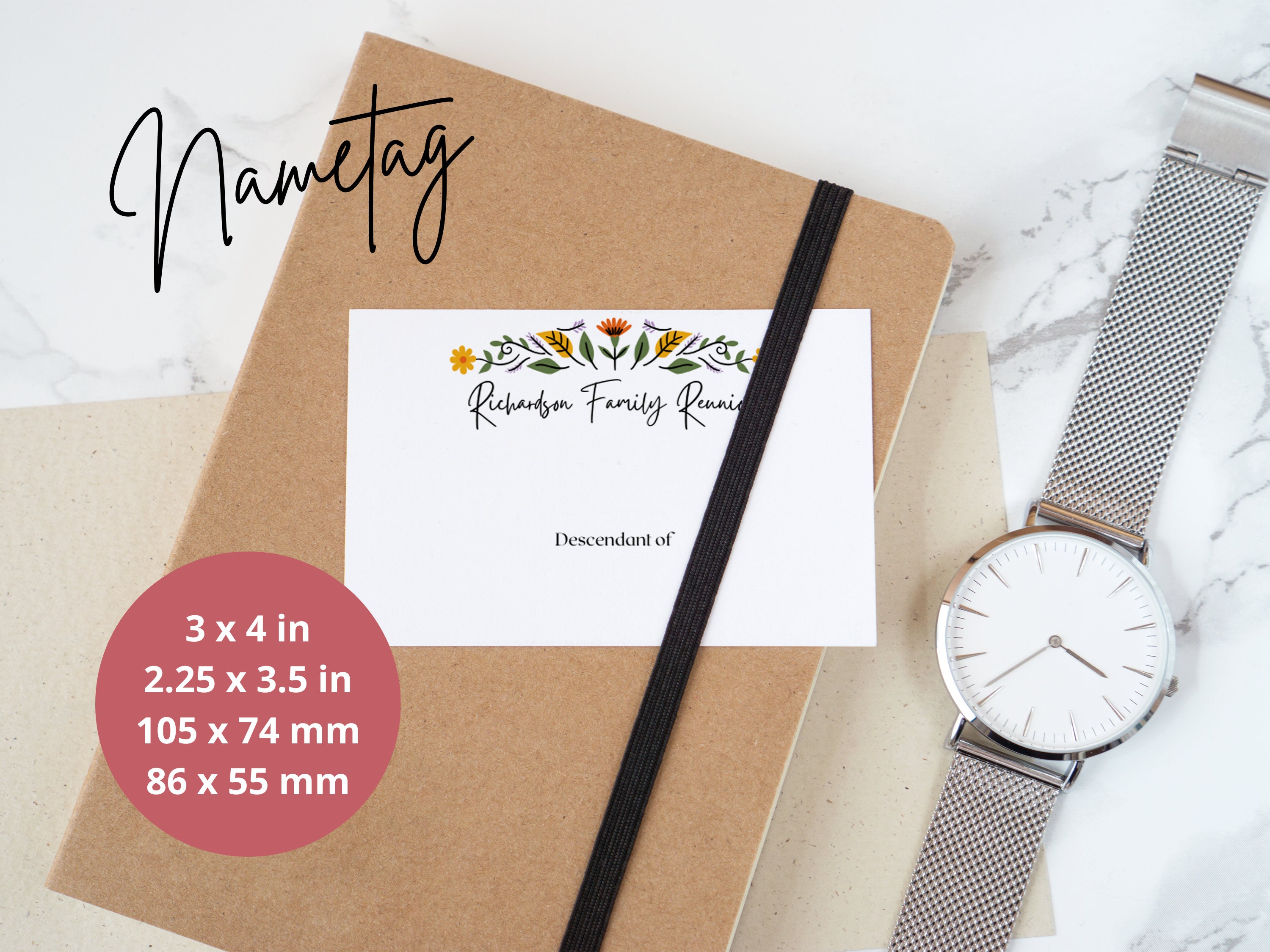 Family Reunion Name Tag Template, Floral Event Name Tag Template for ...