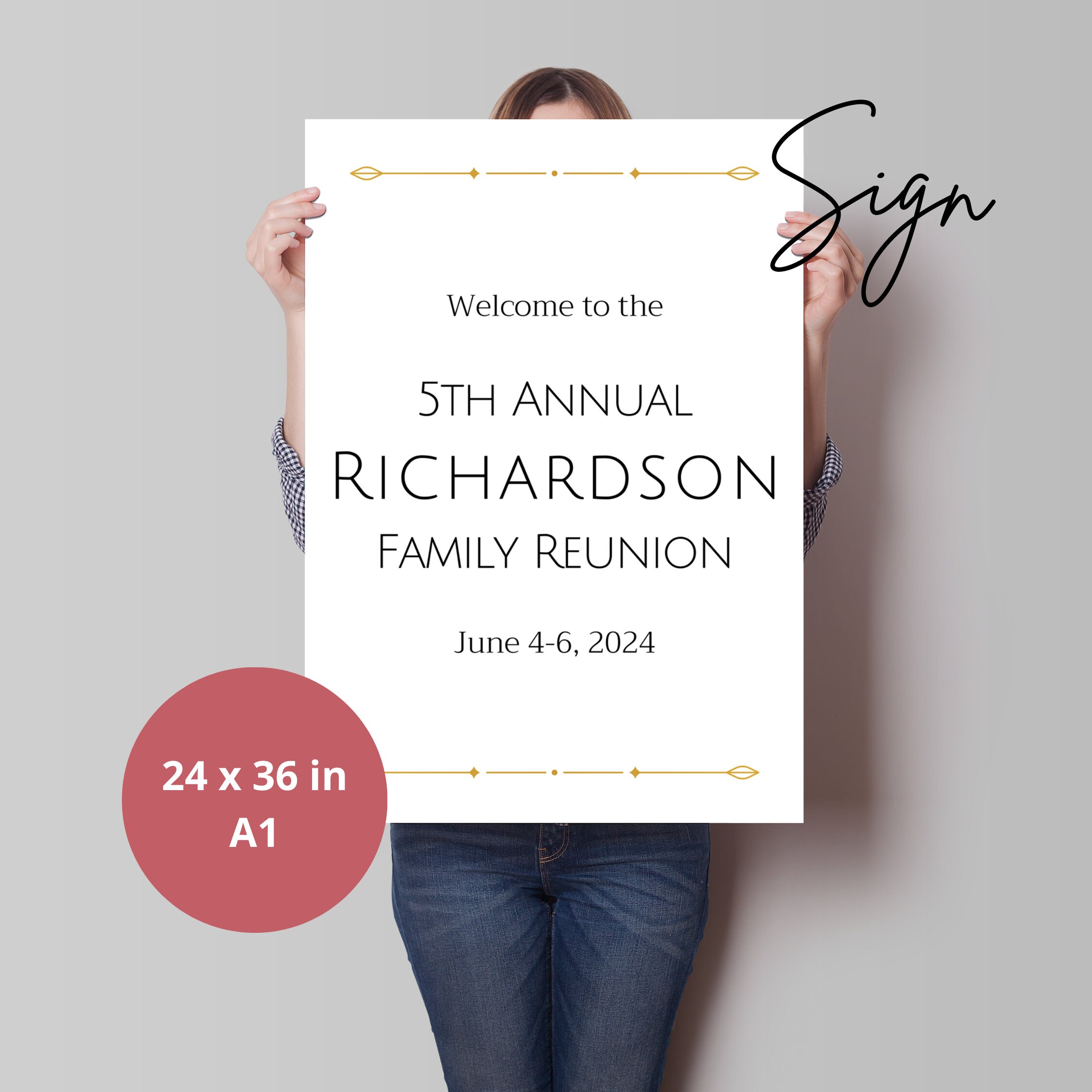 Family Reunion Sign Template, Minimalist Gold Leaf | Welcome Event Sign ...