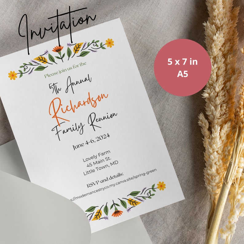 Family Reunion Invitation Template, Floral | Event Invitation Template ...