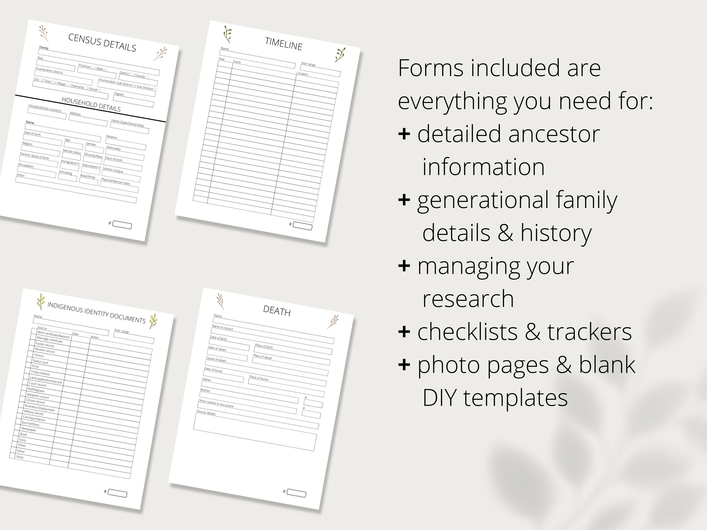 Genealogy Templates Digital Printable | Genealogy Research Fillable ...