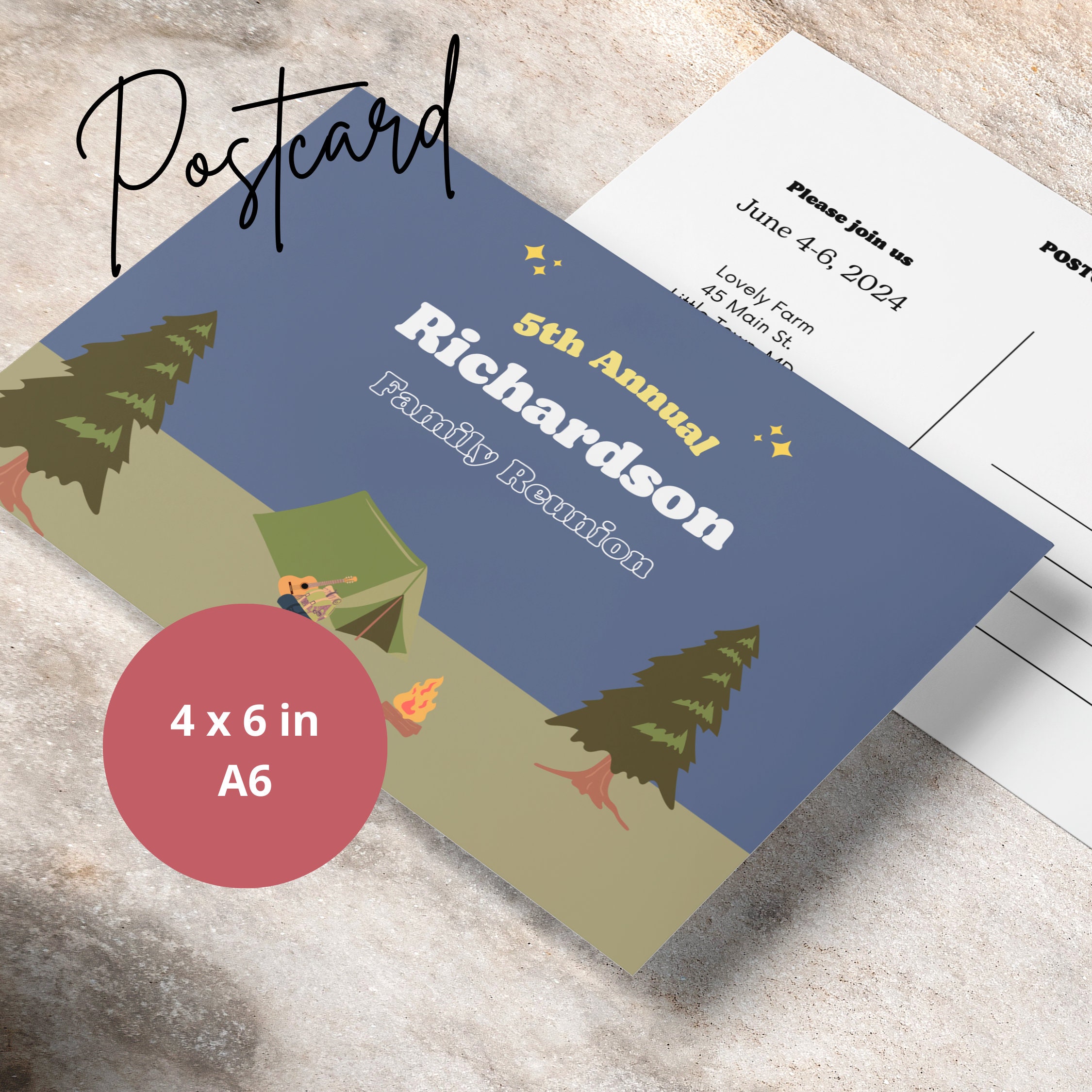 Family Reunion Postcard Template, Outdoor Camping | Event Postcard ...