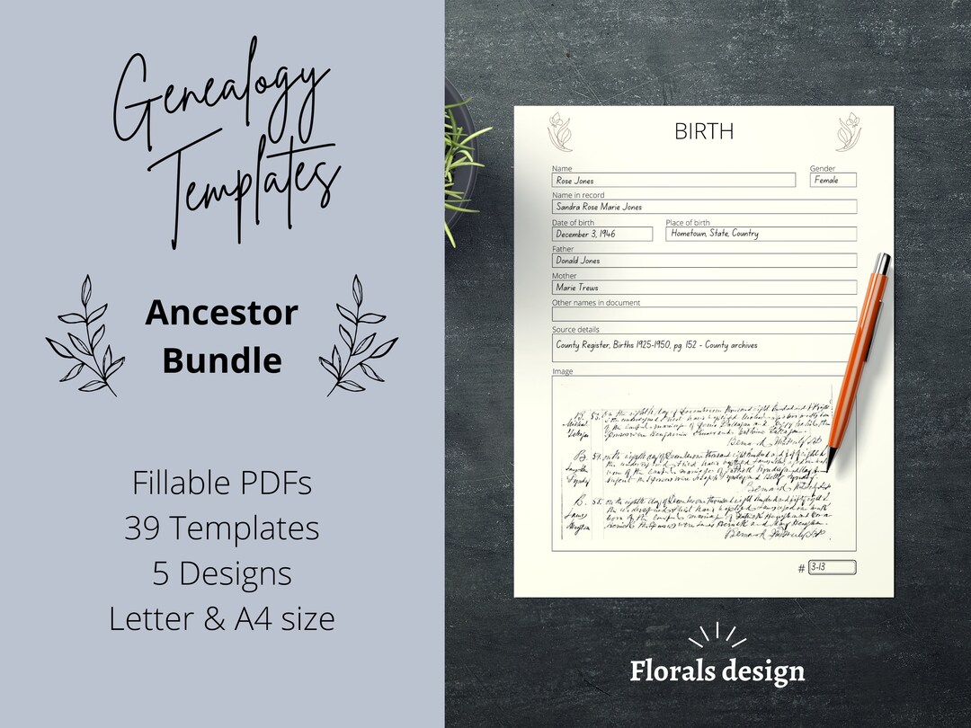 Ancestor Research Genealogy Templates Digital Printable | Genealogy ...