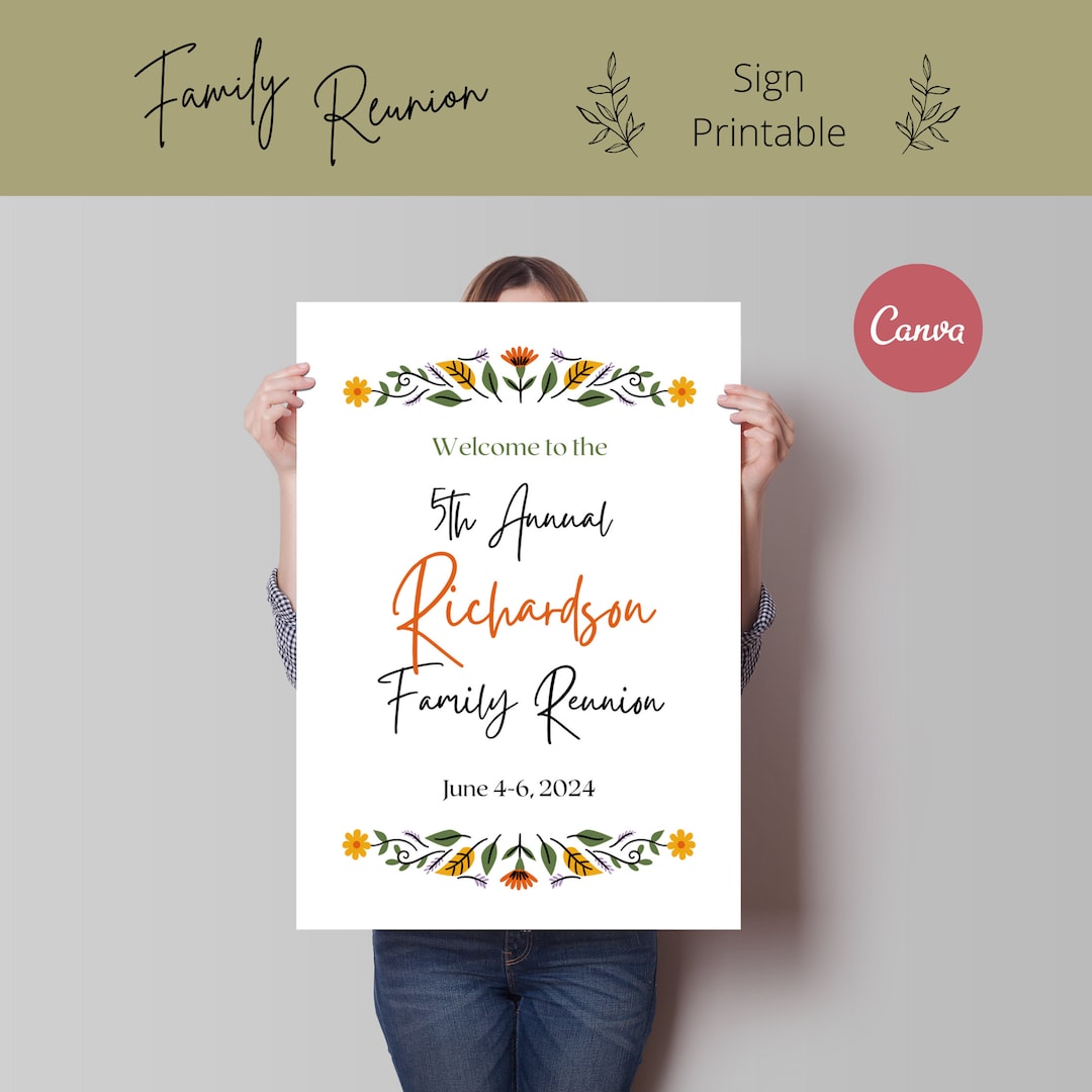 Family Reunion Sign Template, Floral | Welcome Event Sign Template for ...