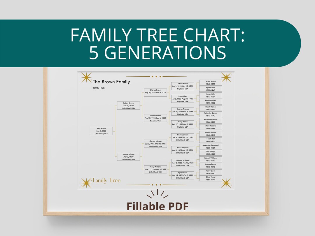 Family Tree Chart 5 Generations Digital & Printable PDF - Etsy
