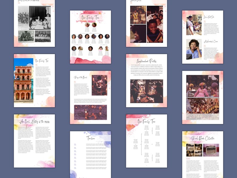 Family History Book Template Canva - Watercolor | Customizable Family ...