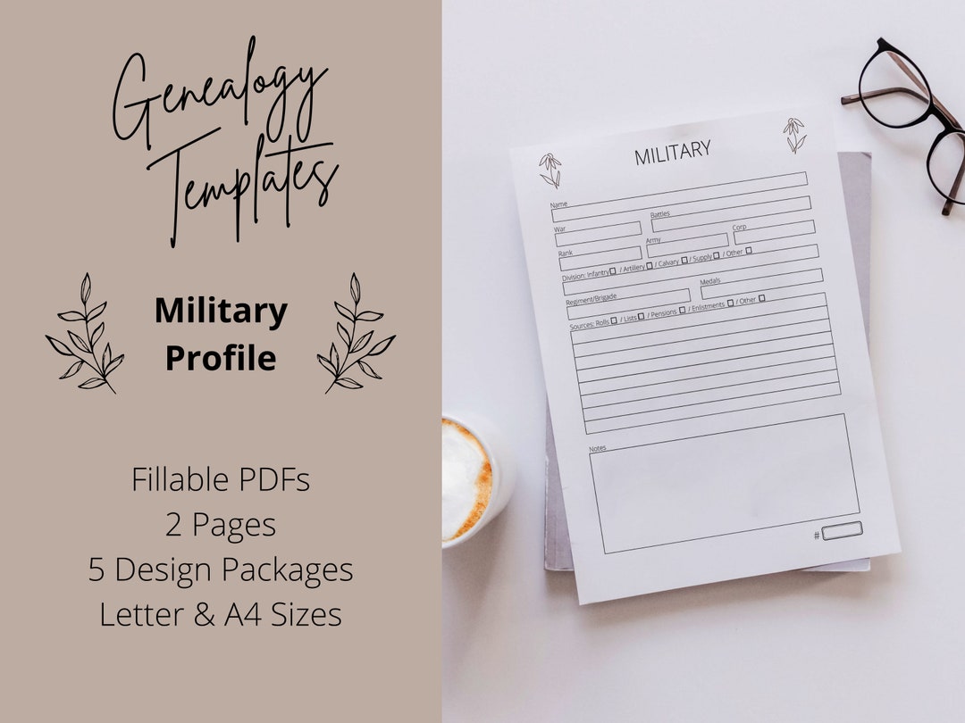 Military Service Genealogy Research Digital Printable Fillable Forms ...