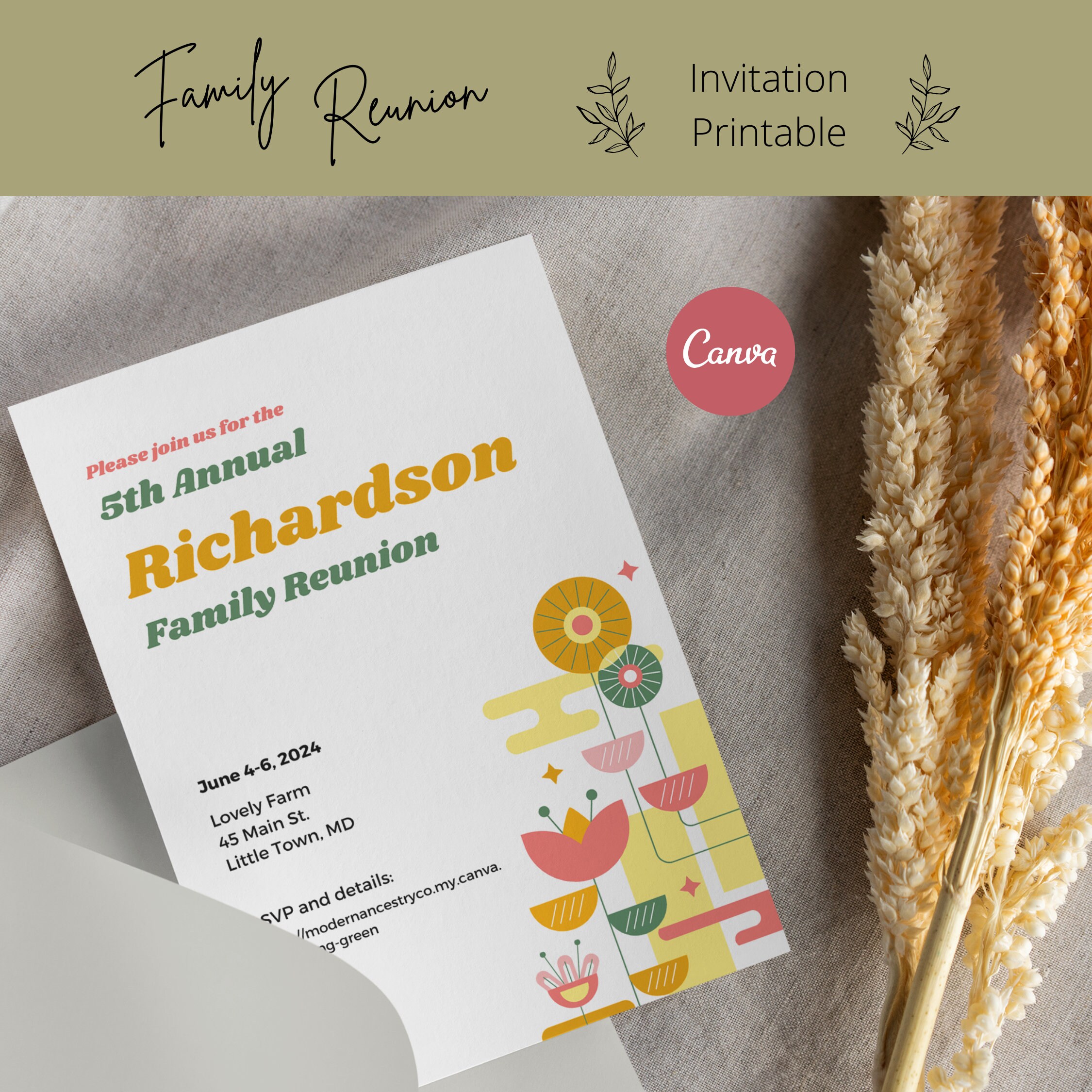 Family Reunion Invitation Template, Floral Retro Event Invitation ...