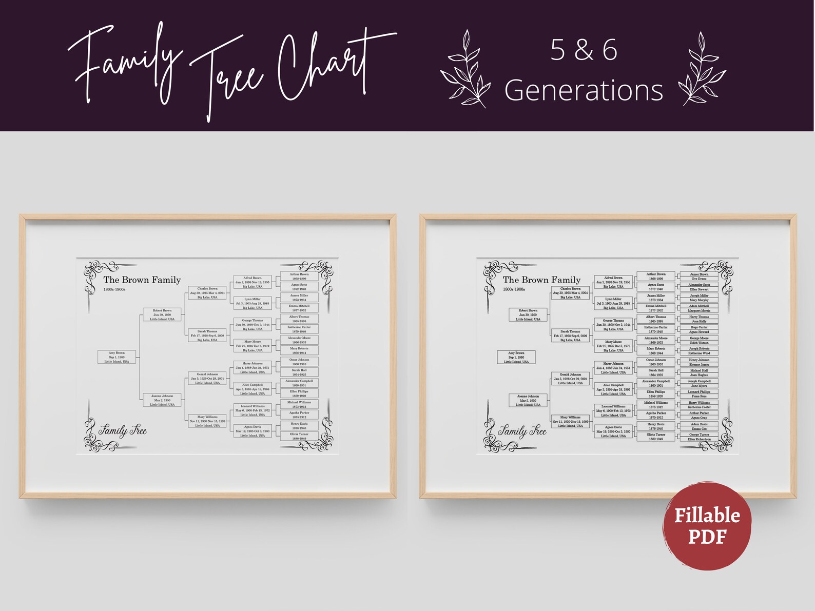 Family Tree Template Printable Fillable PDF Family Tree Chart 5 & 6 ...