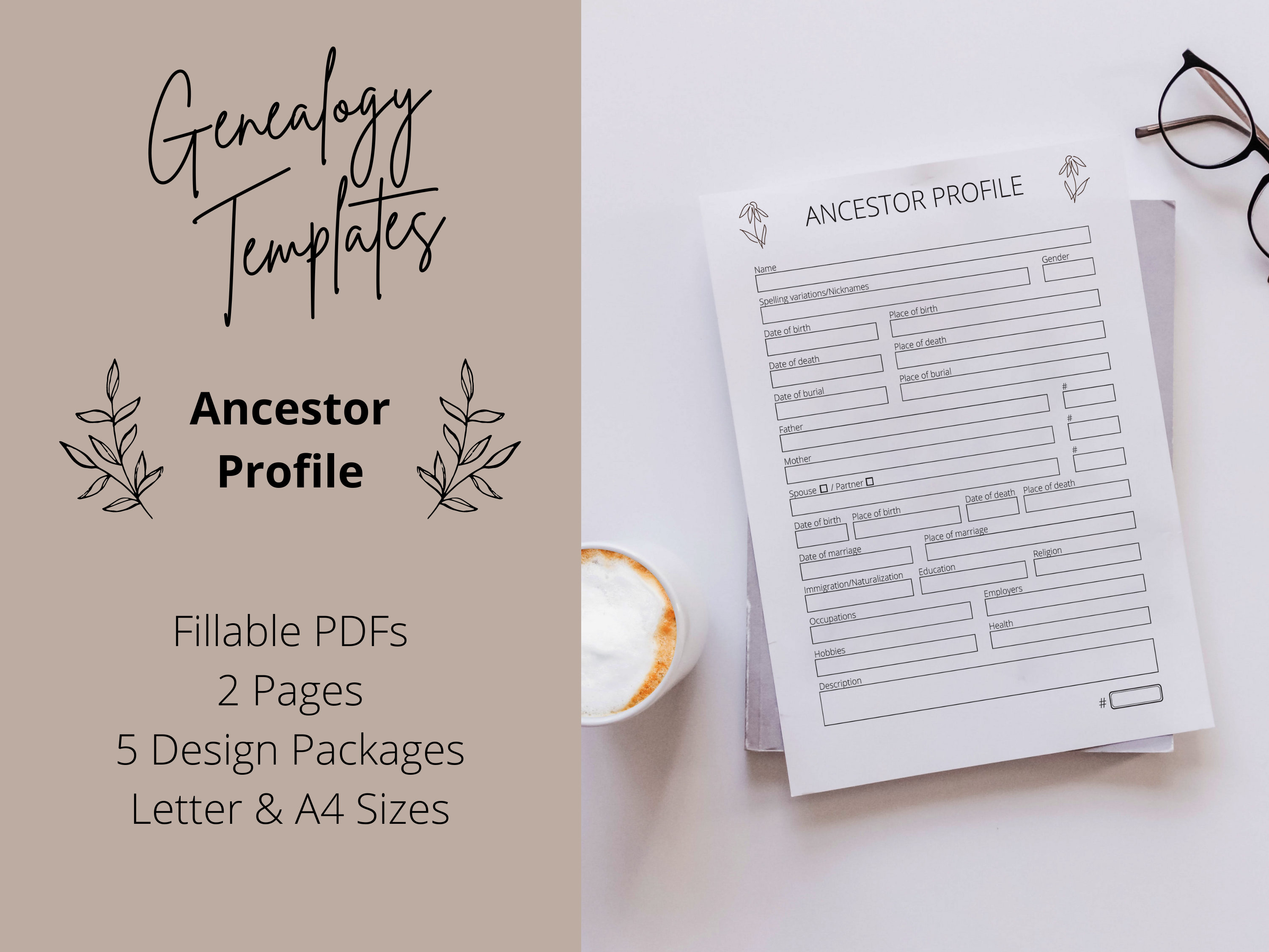 Ancestor Profile Genealogy Research Digital Printable Fillable Forms ...