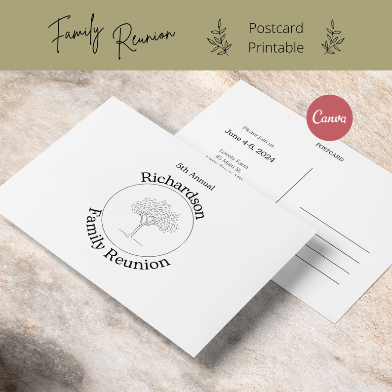 Family Reunion Postcard Template, Family Tree | Event Postcard Template ...