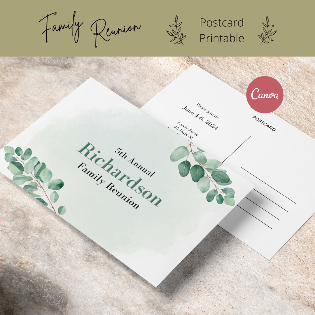 Family Reunion Postcard Template, Leaves | Event Postcard Template for ...