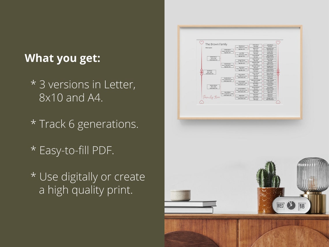 Family Tree Chart 6 Generations Digital & Printable PDF - Etsy