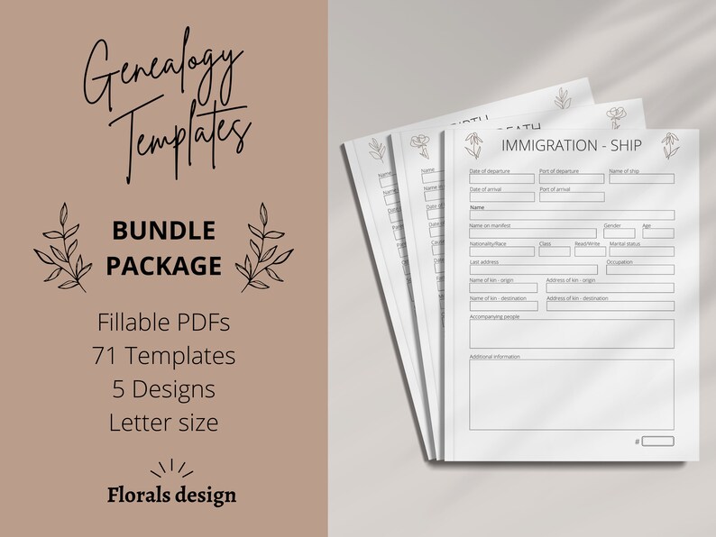 Genealogy Templates Digital Printable | Genealogy Research Fillable ...
