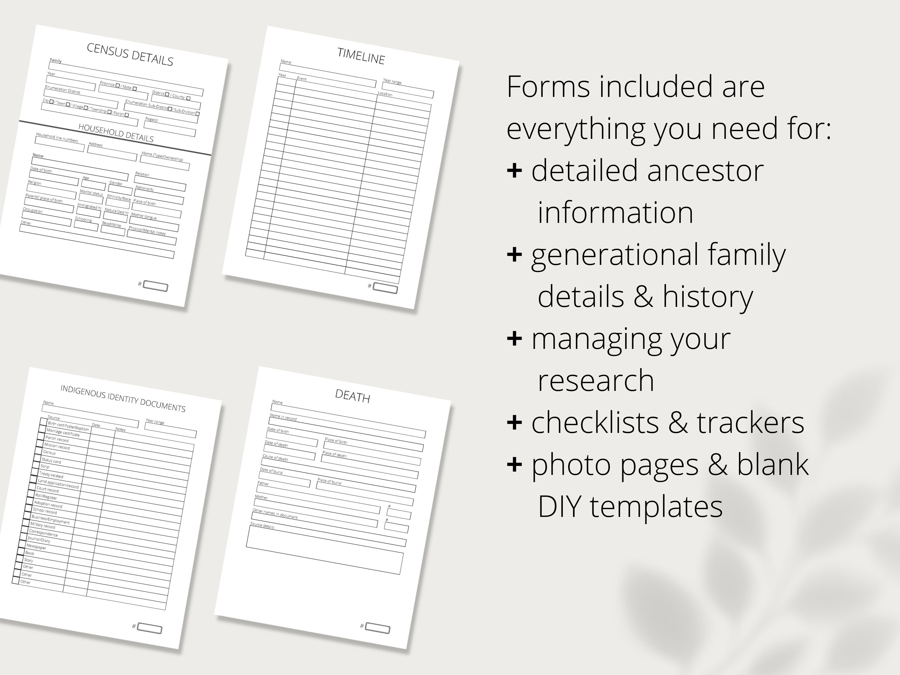 Genealogy Templates Digital Printable | Genealogy Research Fillable ...