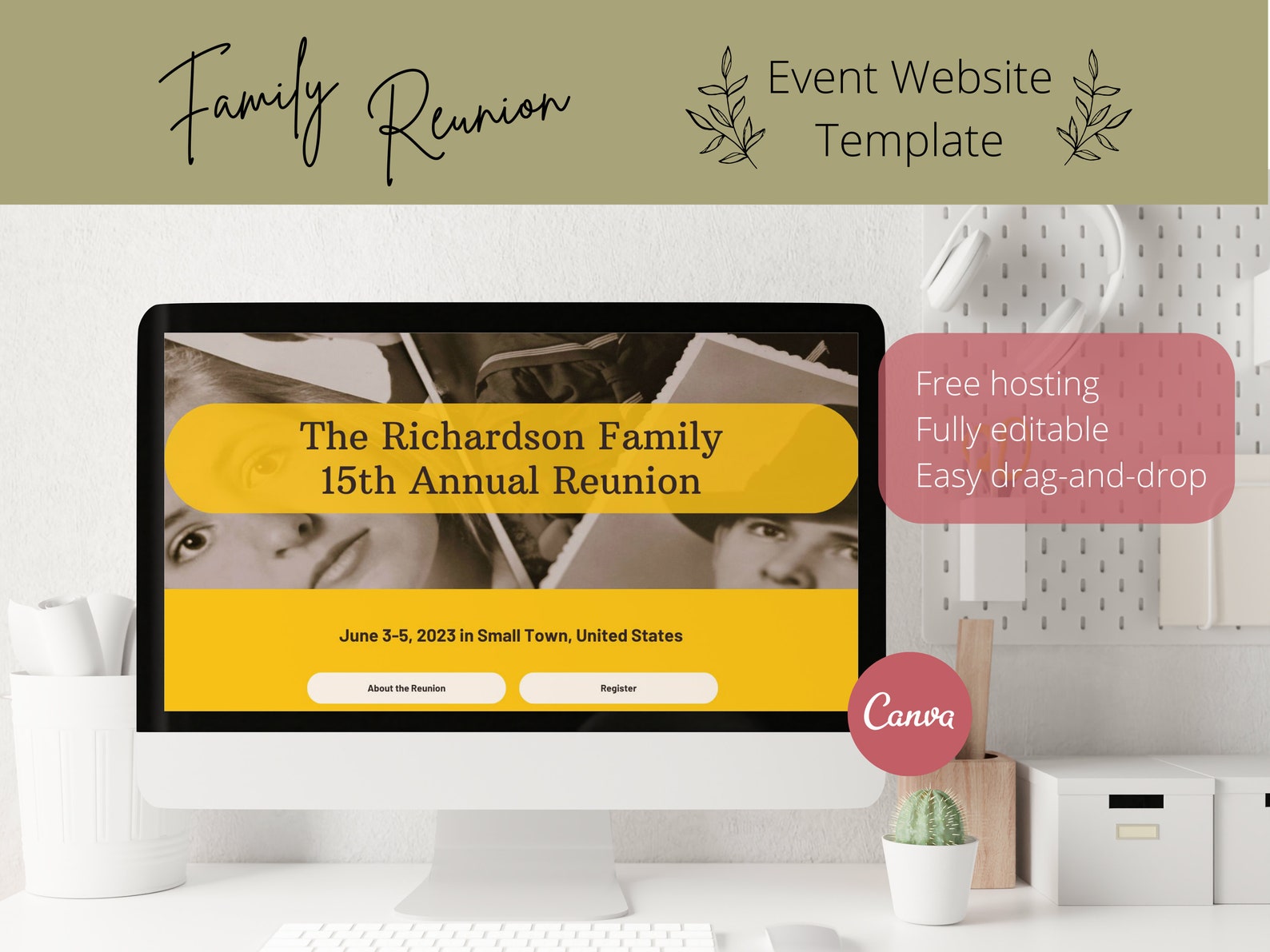 Family Reunion Website Template Retro in Person Event Website Template ...