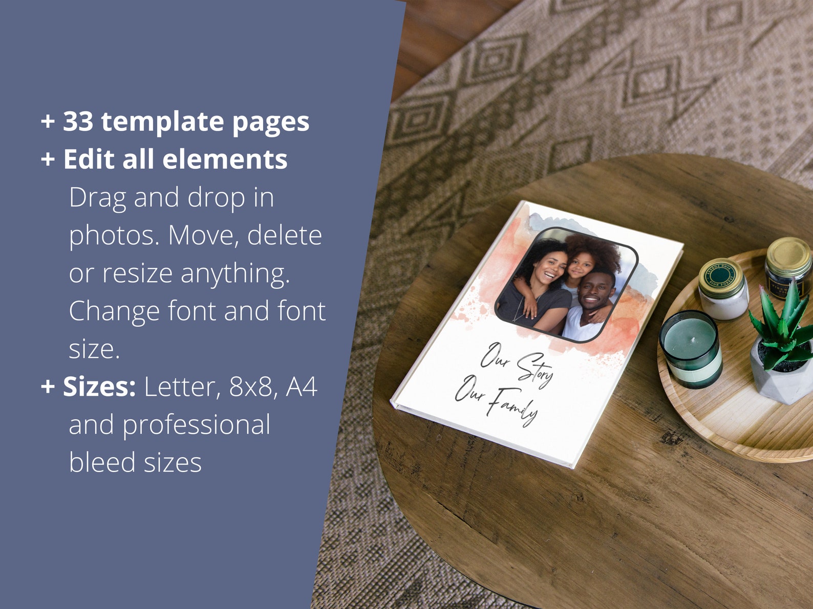 Family History Book Template Canva - Watercolor | Customizable Family ...