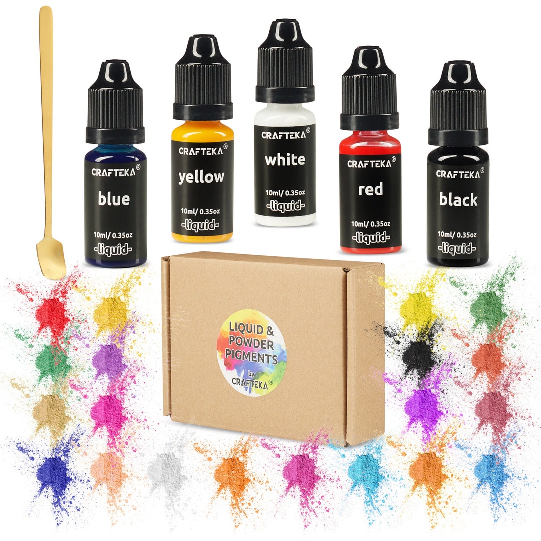 Resin Pigments Kit - 5 Highly Concentrated Liquid, 20 Powders, 1 Spoon ...