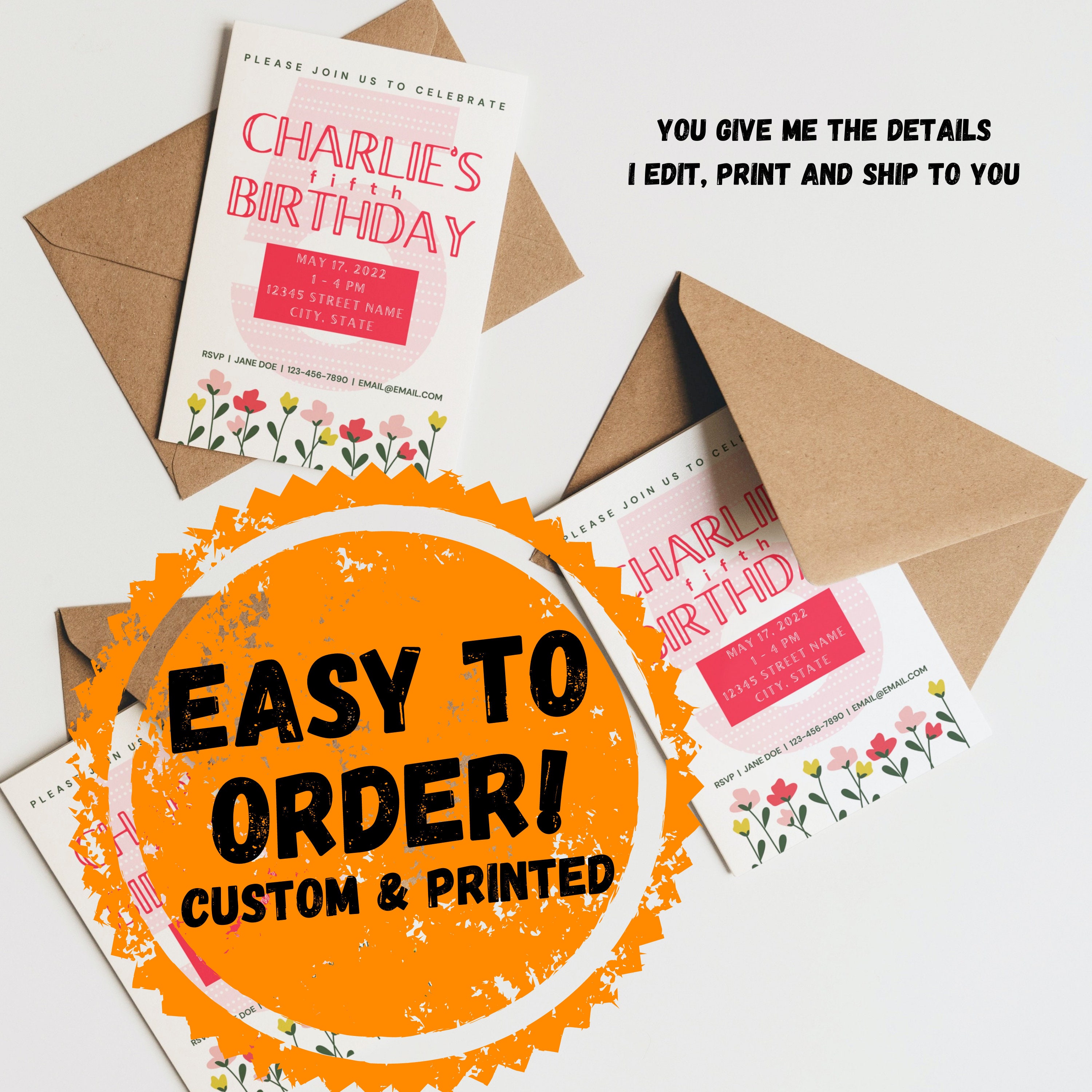 Custom Birthday Party Invitation, Personalized Printed Birthday Card ...