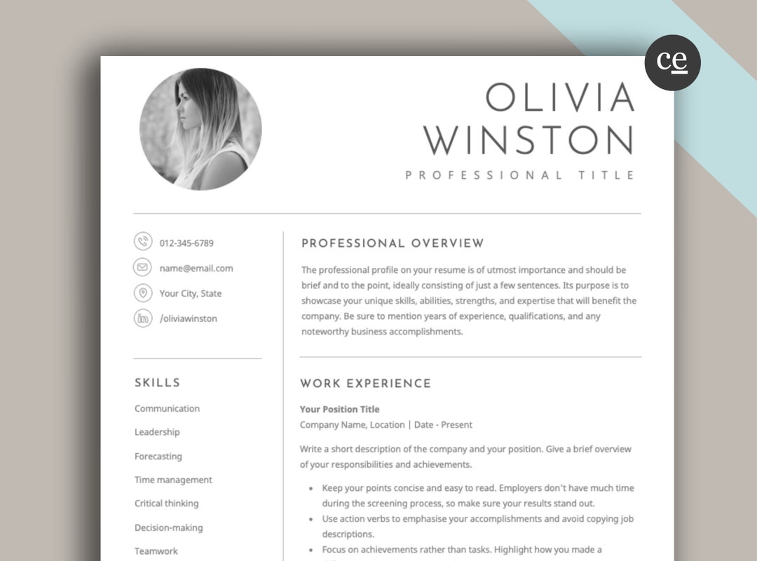 Professional Resume for Word & Pages Clean Modern Resume Cover Letter ...