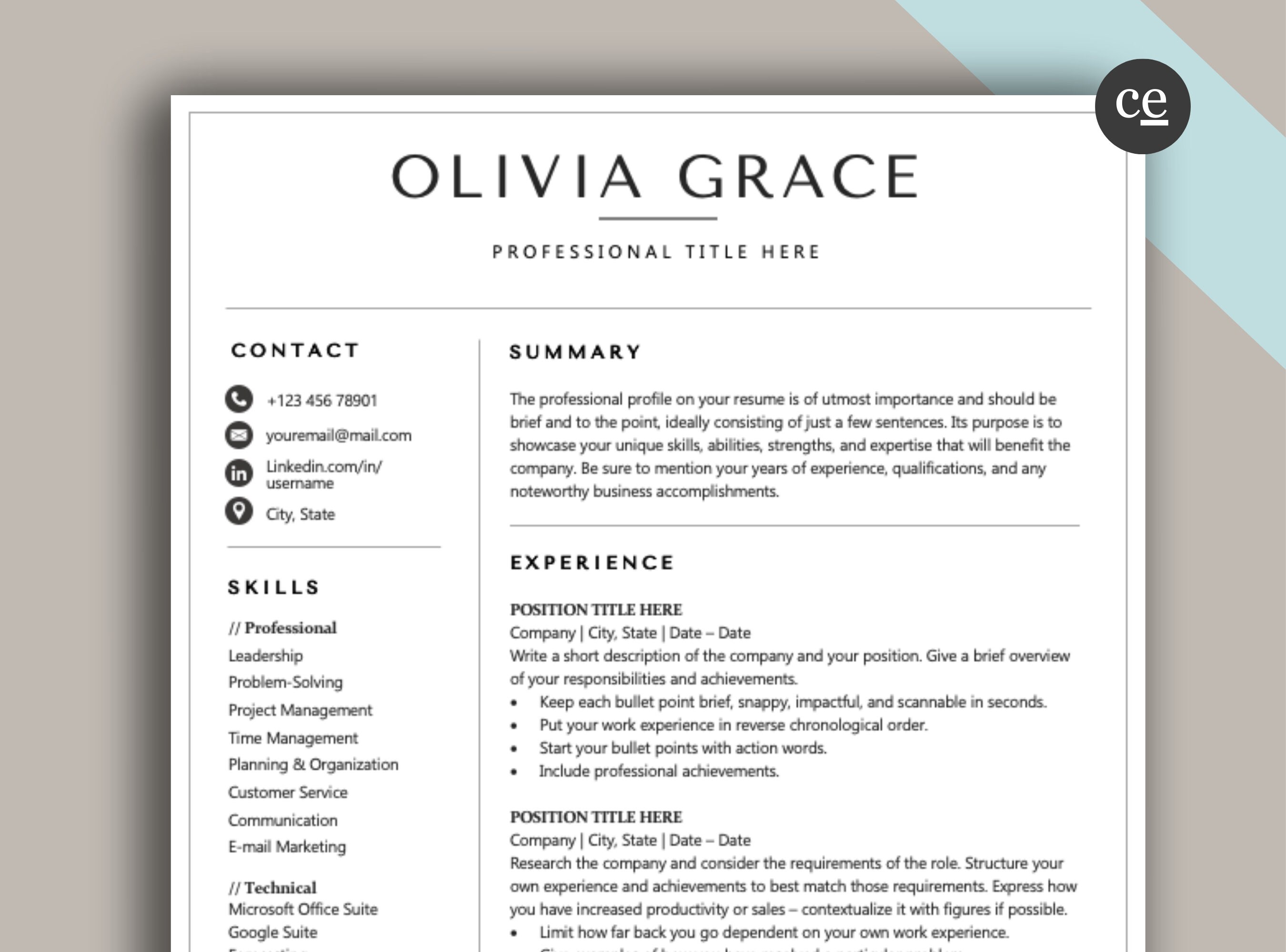 Professional Resume Template for Word Clean Modern Executive Resume ...