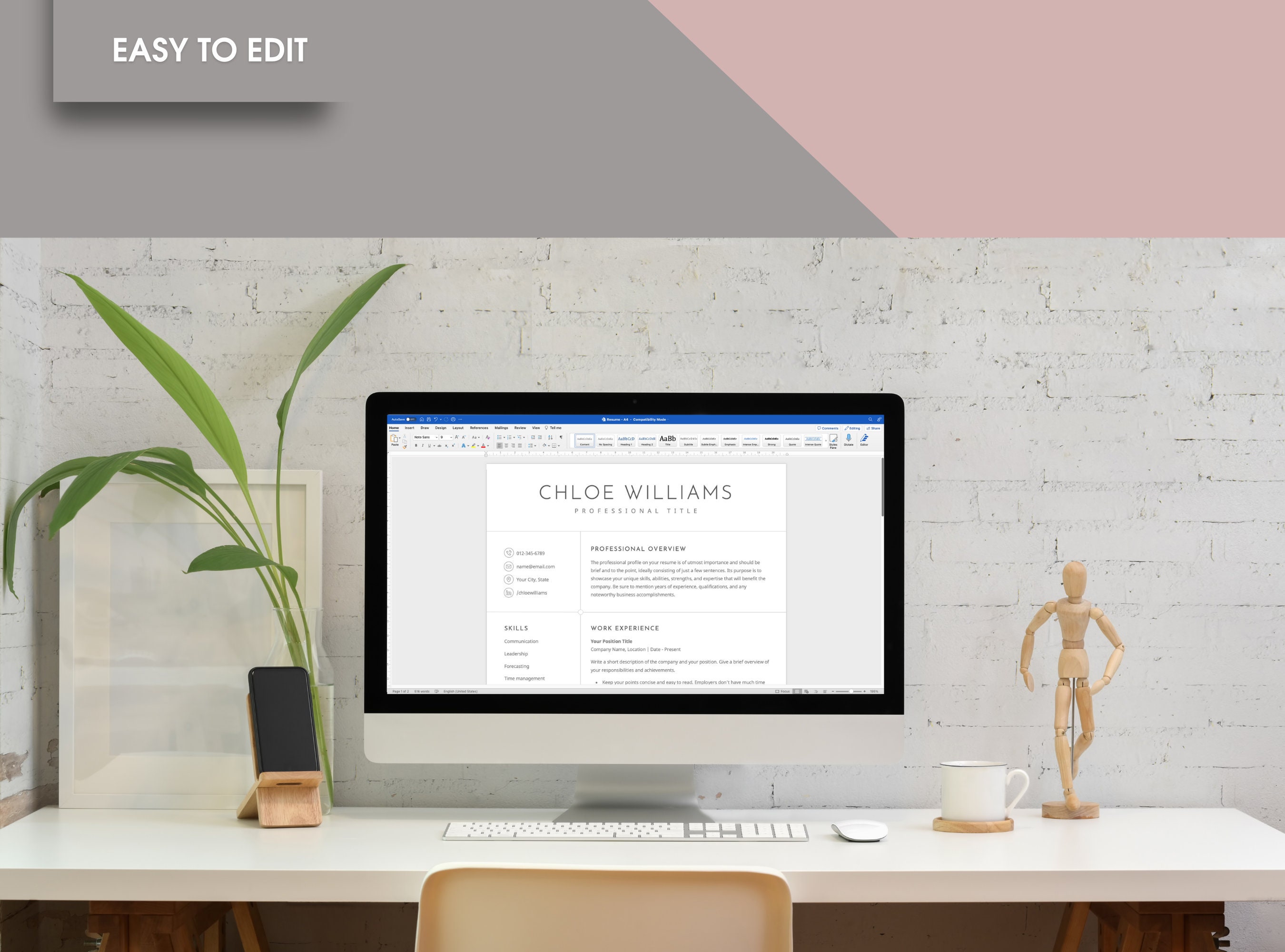 Professional Modern Resume Template for Word & Pages Clean Modern ...
