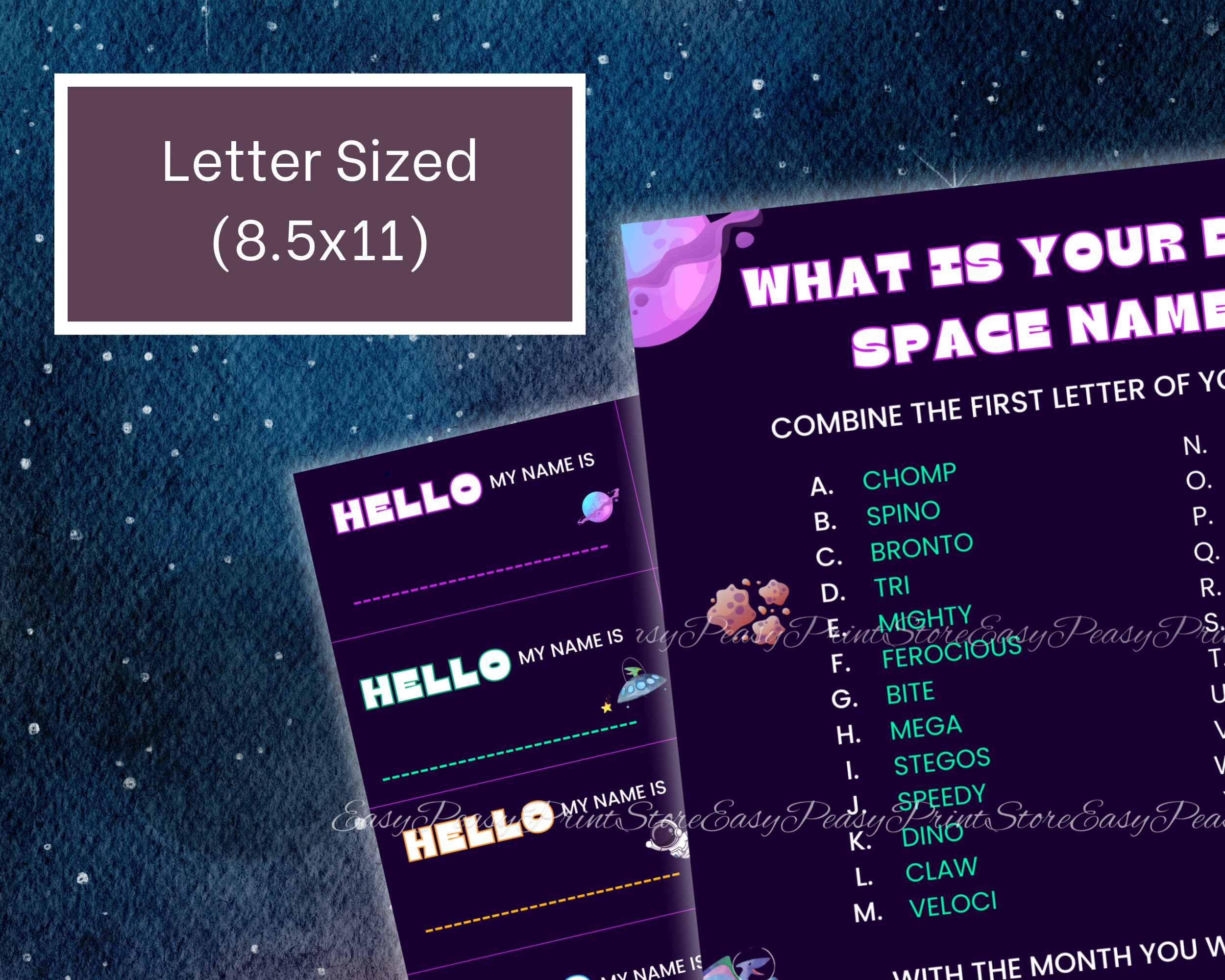 Space Dinosaur Name Generator Printable + Name Tags - Cosmic Party Fun ...