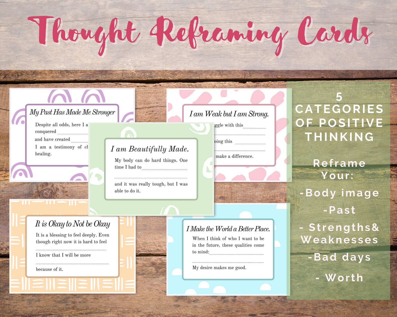 Thought Reframing Cards - Mindfulness - Reframe Your Body Image, Past ...